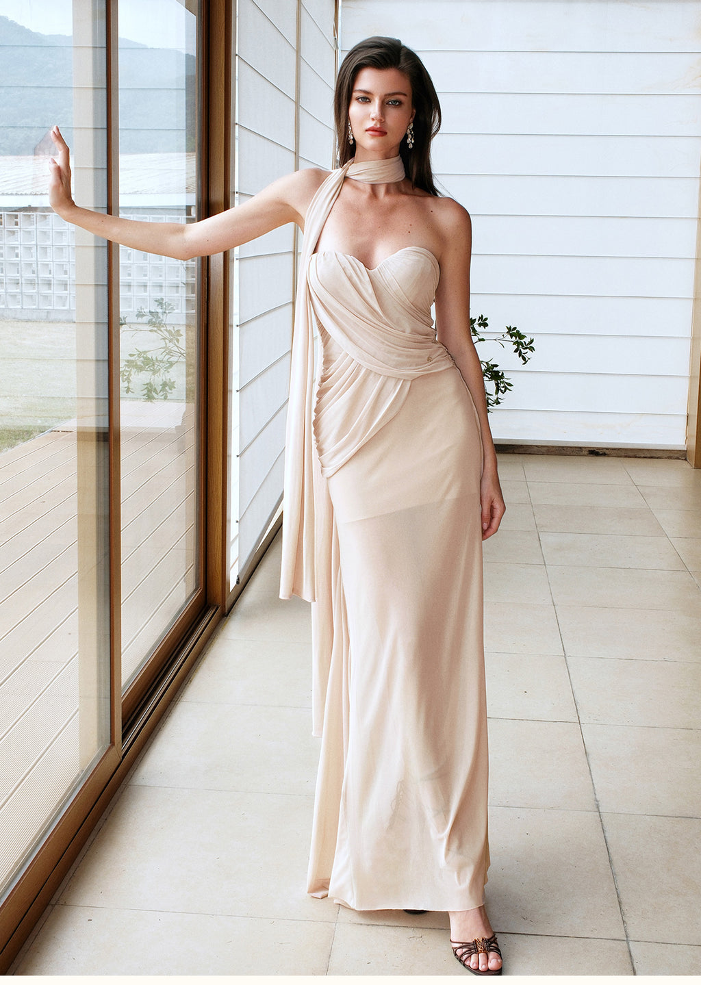Sheer Luck Kira Mesh Flutter Ruffle Ruffle Maxi Dress Dress (Light Pin ...